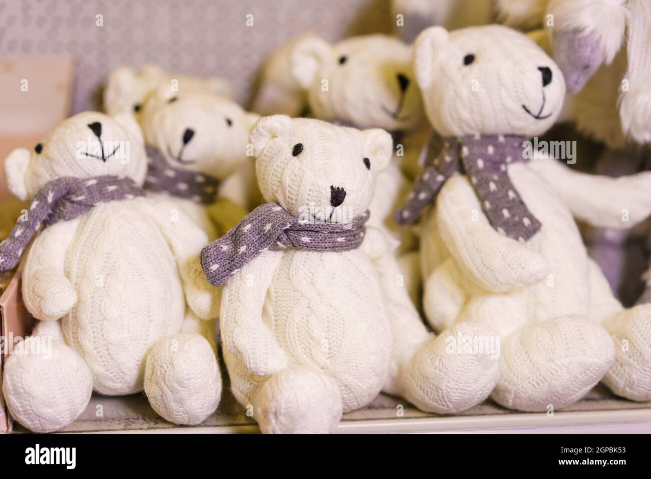 Adorable teddy bears in a toy store. Teddy bear is the best gift for ...