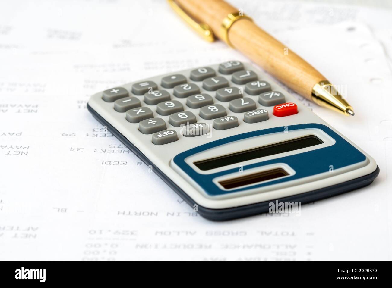 Close up of a calculator for calculate monthly benefits , business ...