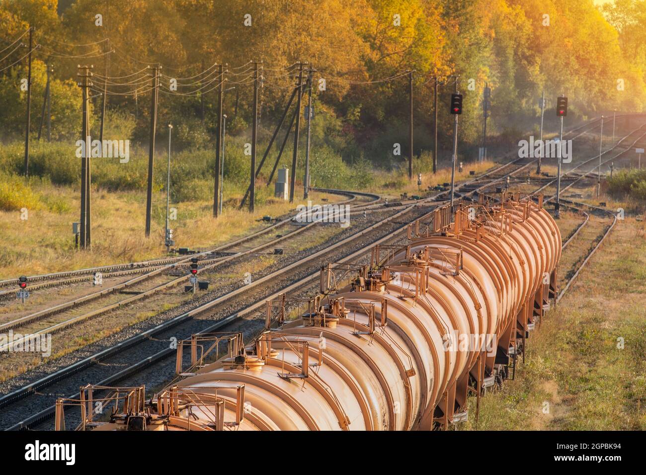 Set of train tanks with fuel and oil transport by rail Stock Photo - Alamy