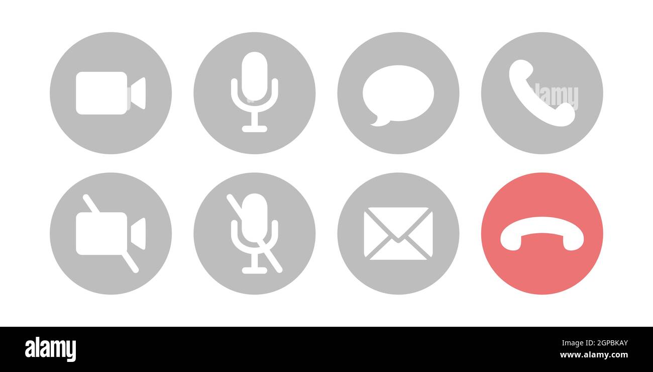 Virtual hangouts icons for conference call. On and off video, sound ...