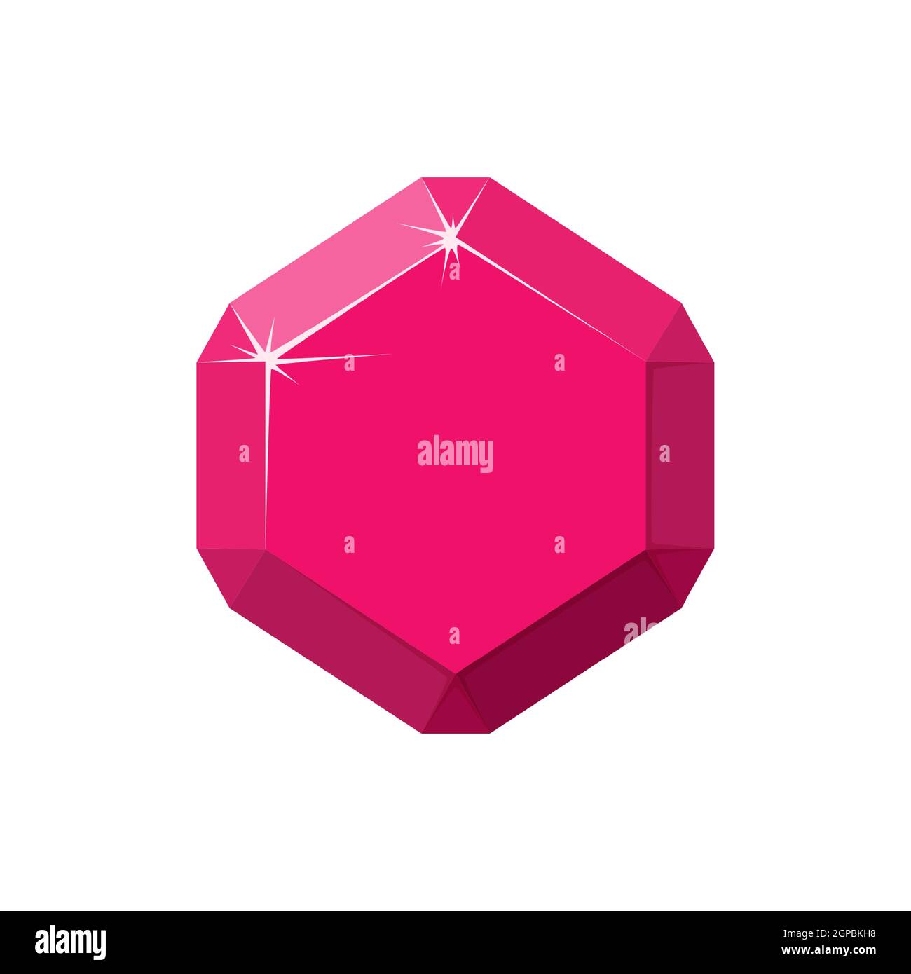 Hexagon red gemstone. Ruby top view. Cartoon vector illustration ...