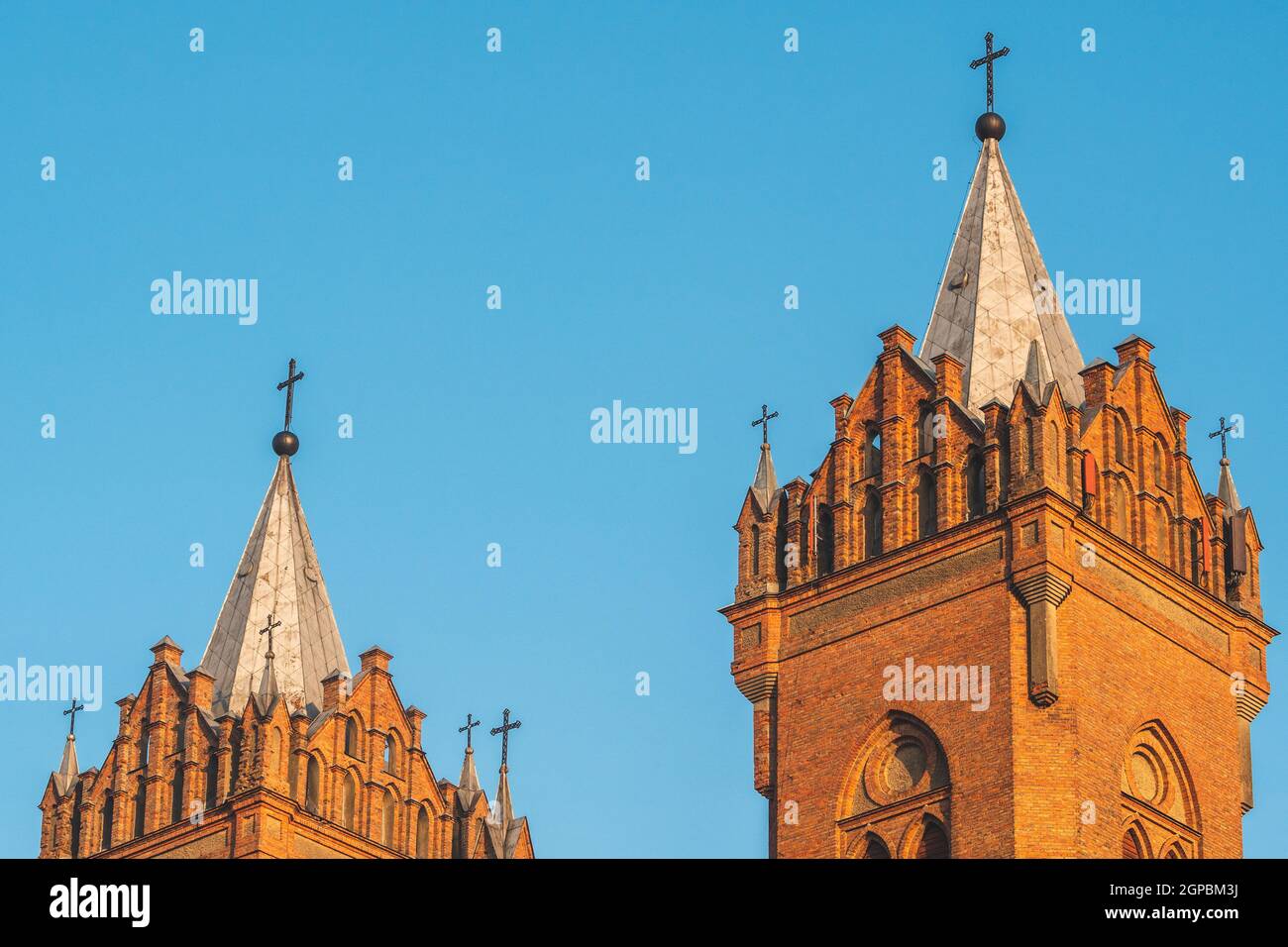 Church building roofs with a holy cross. Top of local catholic church ...