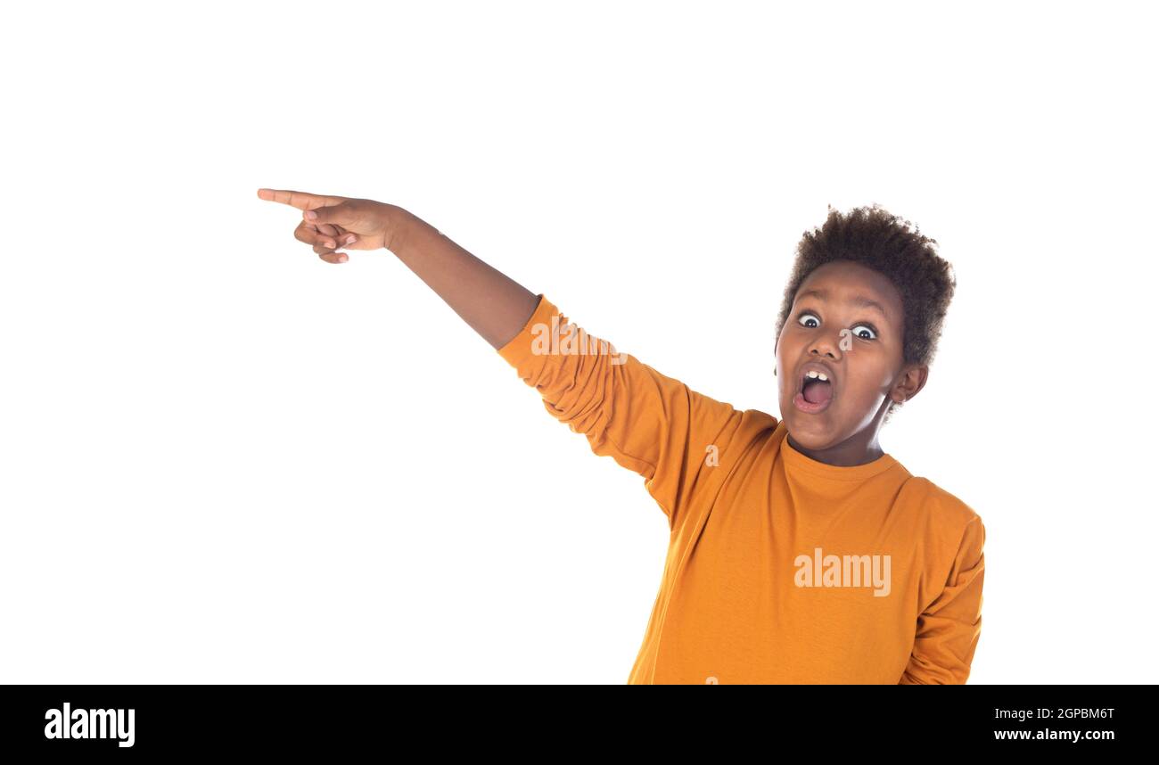 Funny kid with afro hair isolated on a white background Stock Photo - Alamy
