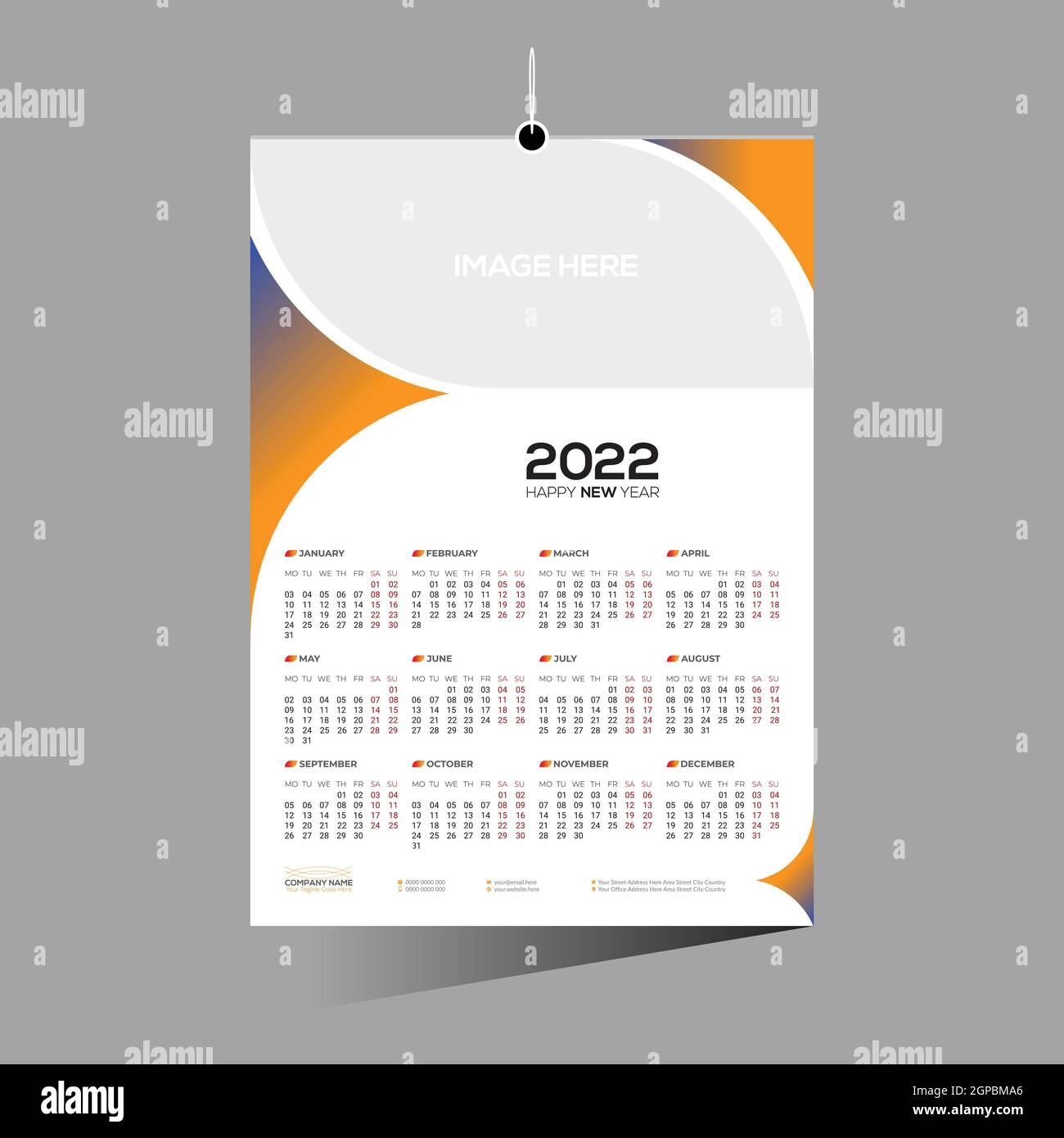 orange colored 12 month 2022 wall calendar Stock Vector Image & Art - Alamy