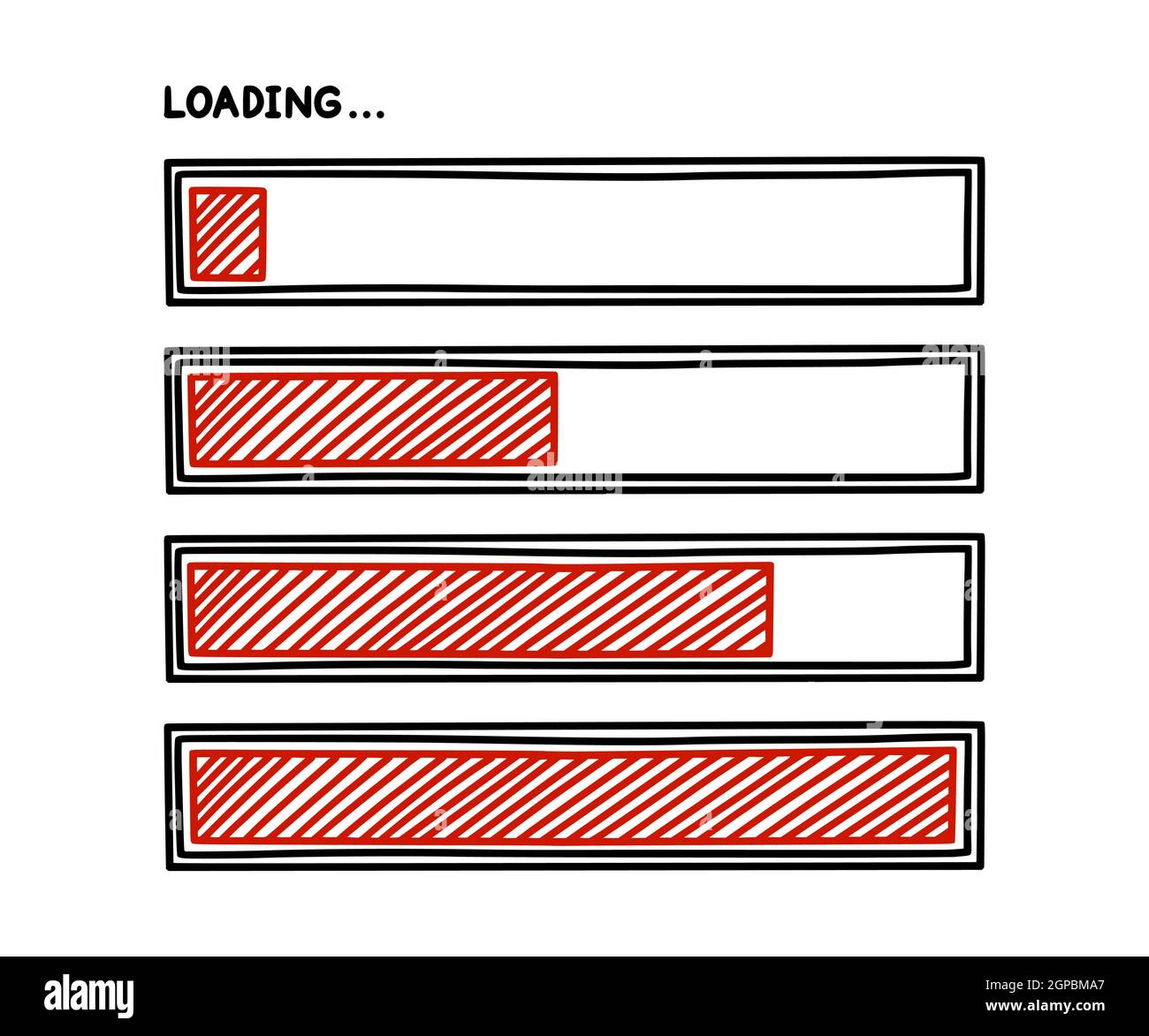 Progress loading bar. Infographics design element with red status of completion. Hand drawn ...