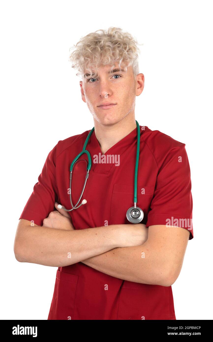 Cool young doctor isolated on a white background Stock Photo - Alamy