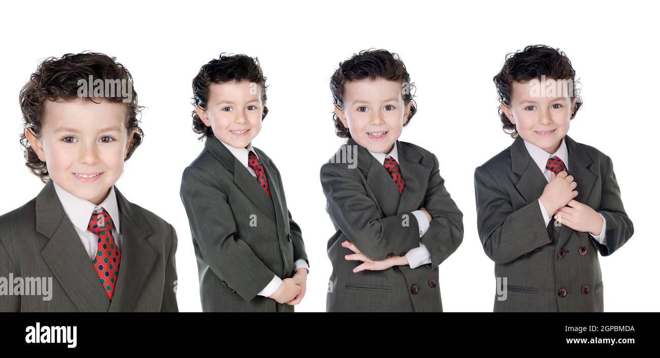 Sequence of a little businessman with a brown suit and a red tie ...