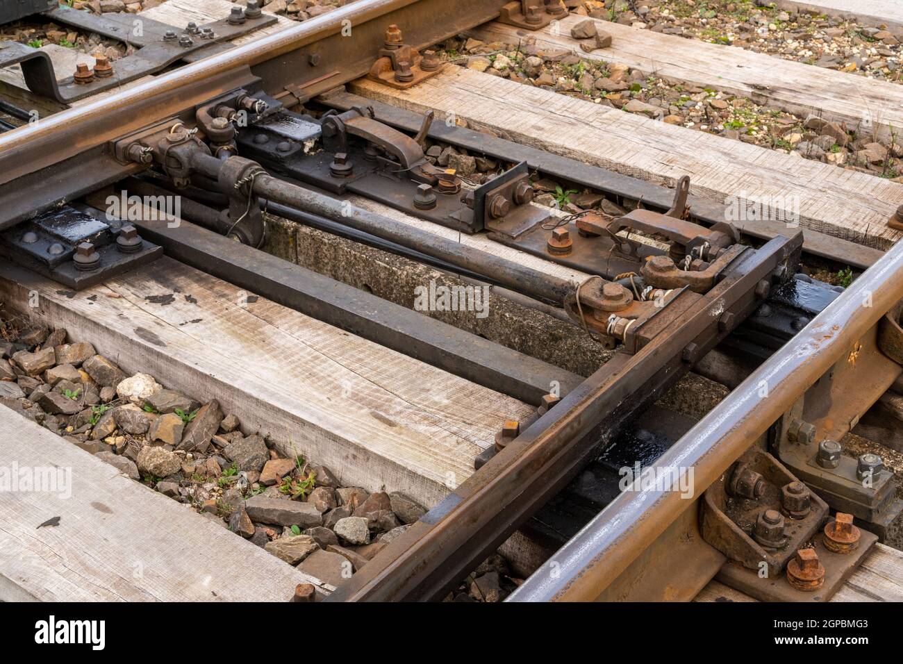 Mechanism to change rails in a train station Stock Photo - Alamy