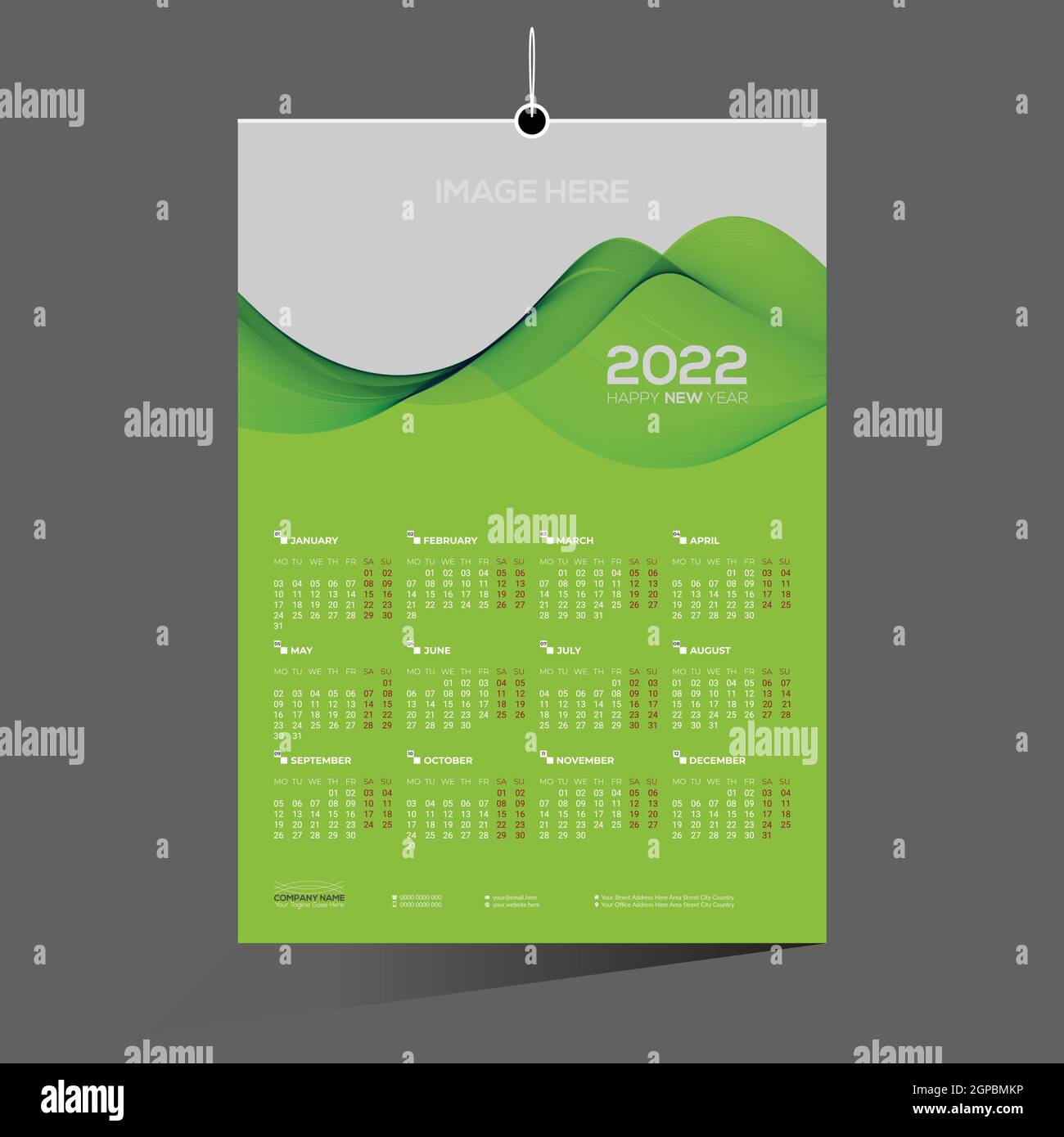 green colored 12 month 2022 wall calendar Stock Vector Image & Art - Alamy