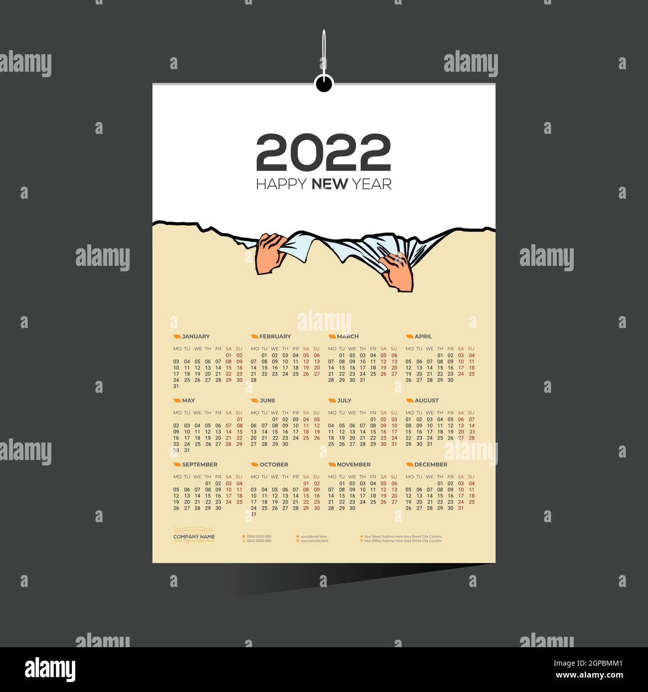 orange colored 12 month 2022 wall calendar Stock Vector Image & Art - Alamy