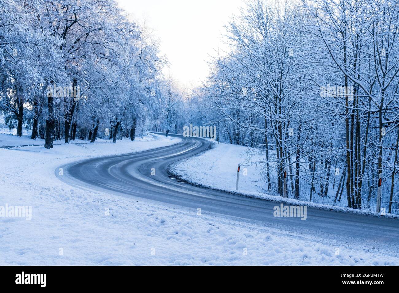 Scenic view of empty road with snow covered landscape.Snowy Land Road ...
