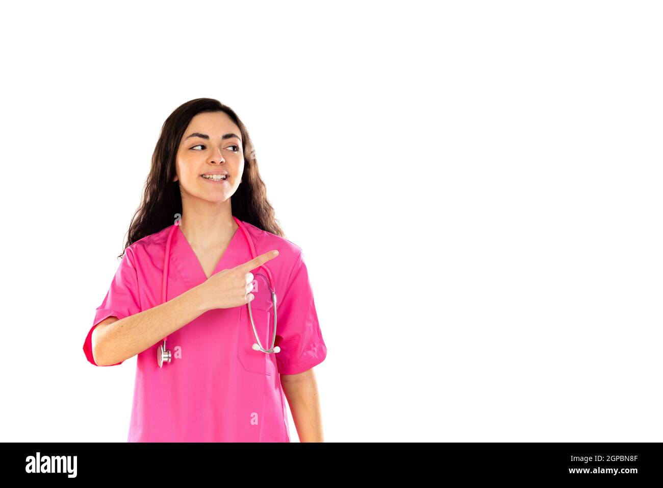 Young doctor with pink uniform isolated on a white background Stock ...
