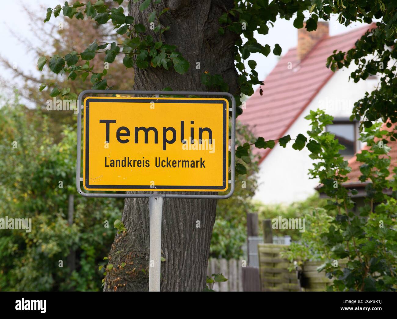 Templin, Germany. 16th Sep, 2021. The town entrance sign on the B 109 ...