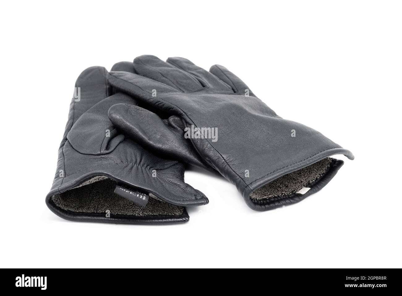 Leather black gloves. Close-up. Isolated over white background Stock ...