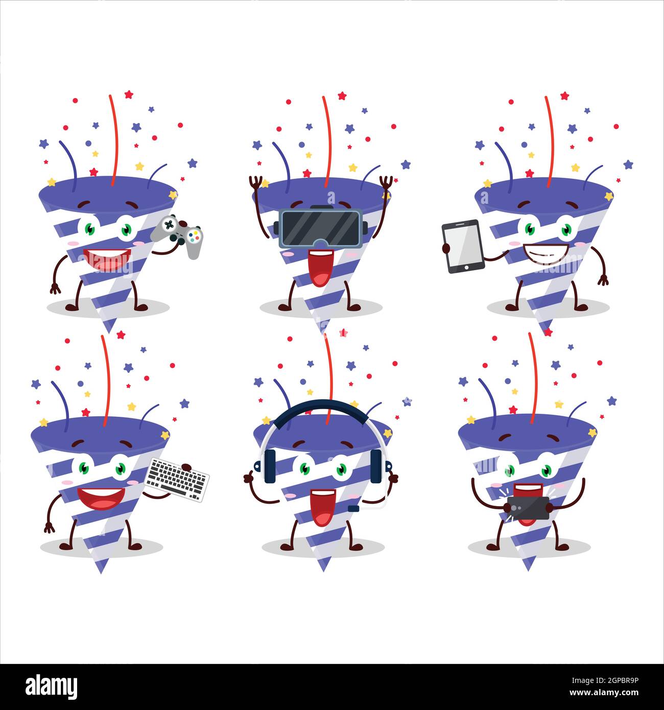 Blue firecracker cartoon character are playing games with various cute ...