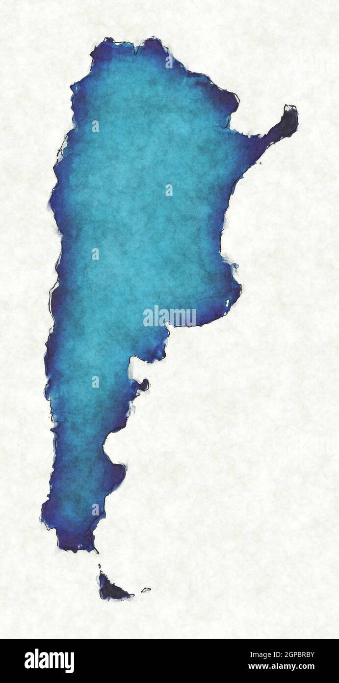 Argentina map with drawn lines and blue watercolor illustration Stock ...