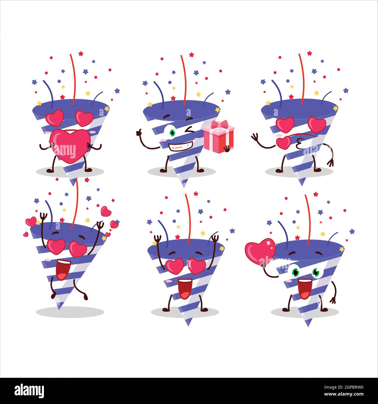 Blue firecracker cartoon character with love cute emoticon. Vector ...
