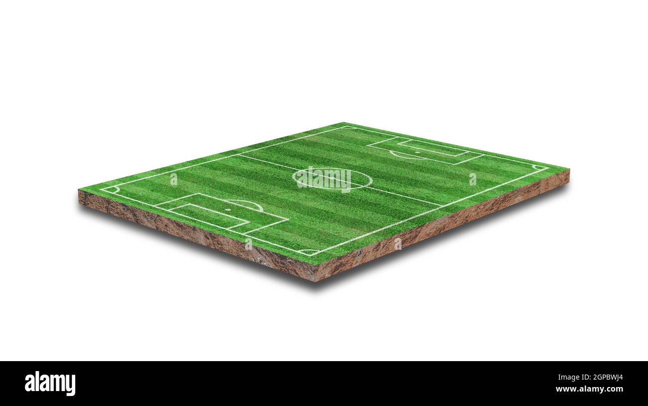 3D Rendering. Green grass soccer field isolated on white background ...