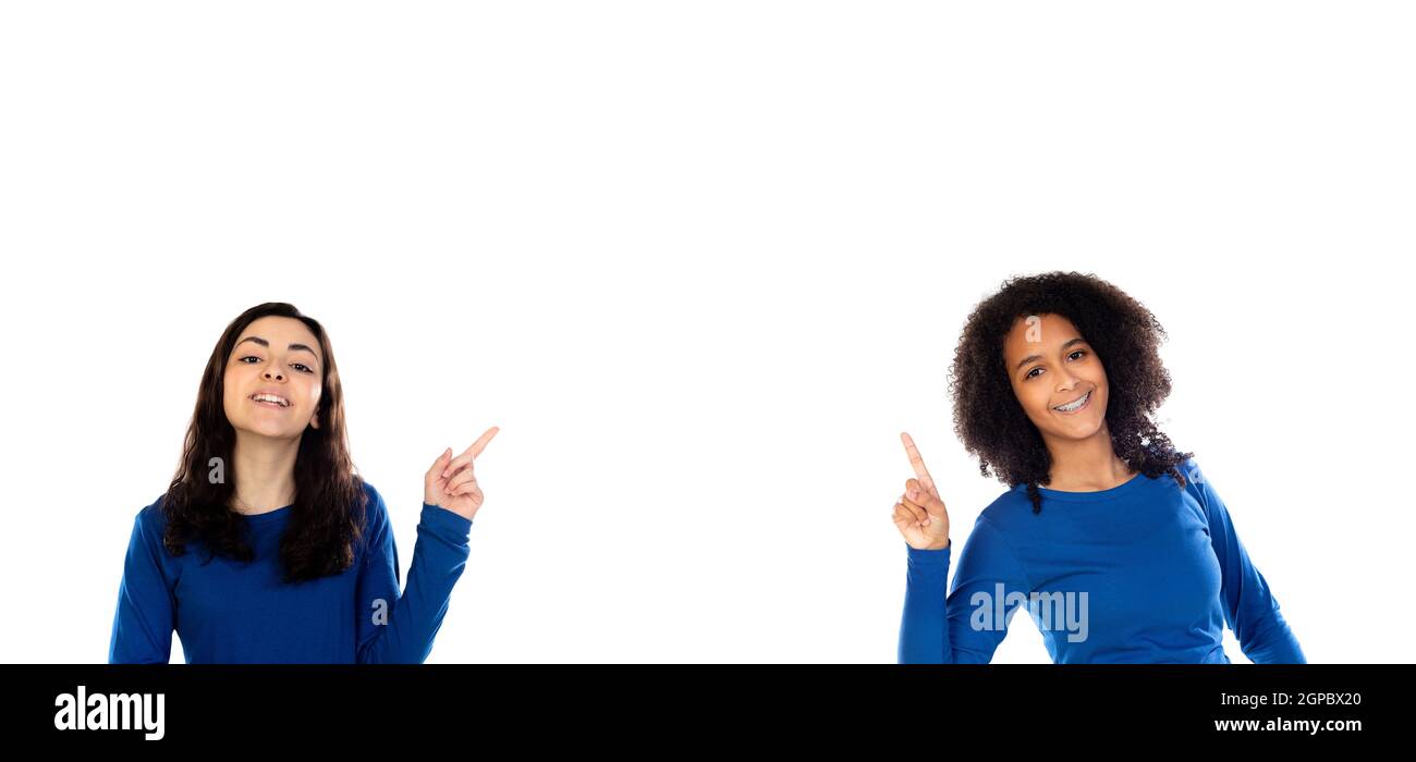 Two cheerful women friends girls isolated on a white background Stock ...