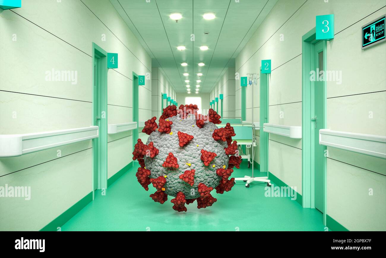 covid-19 virus inside a hospital. 3d render. contagion concept Stock ...