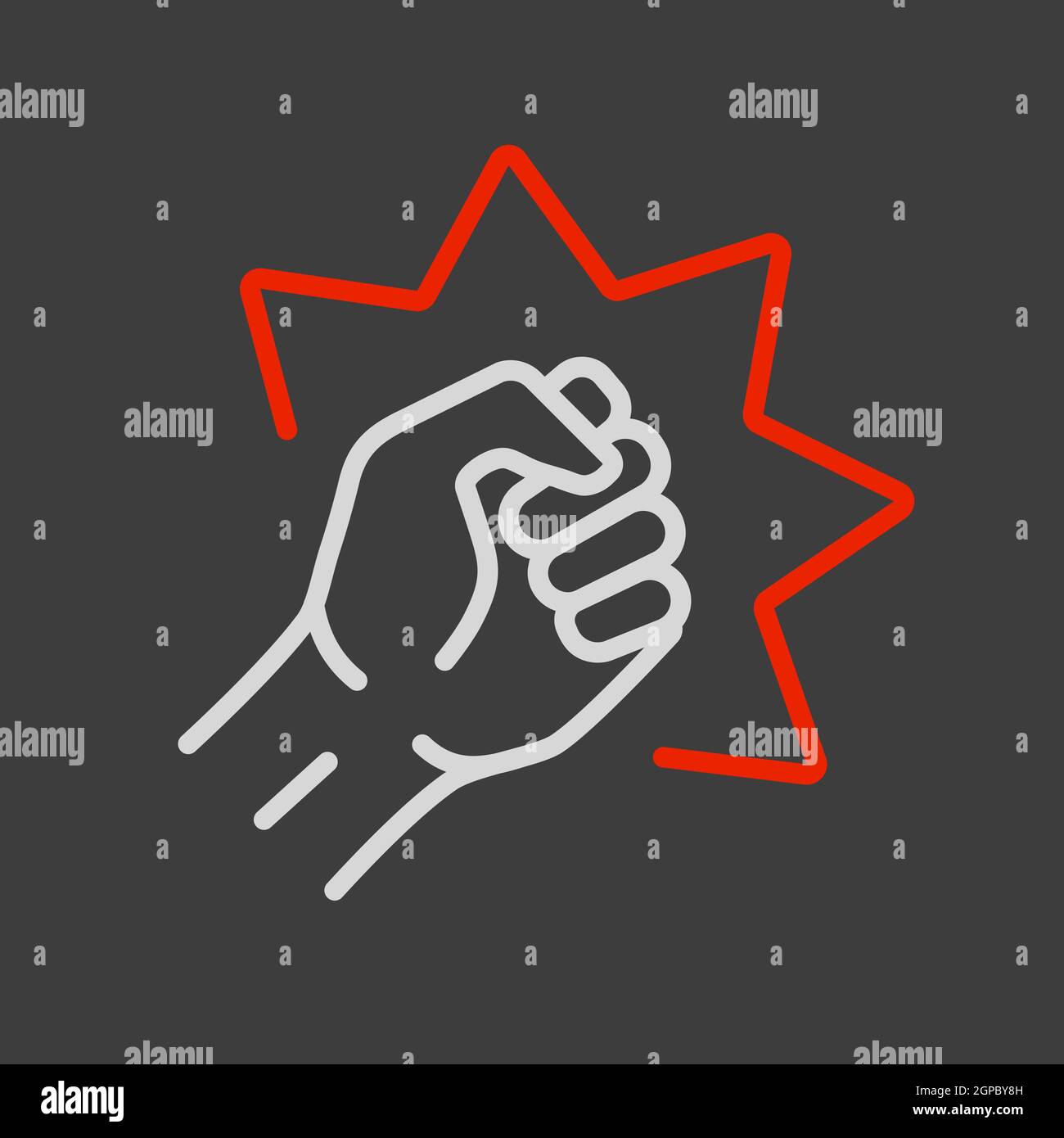 Punch, raised up clenched fist vector icon. Demonstration, protest ...