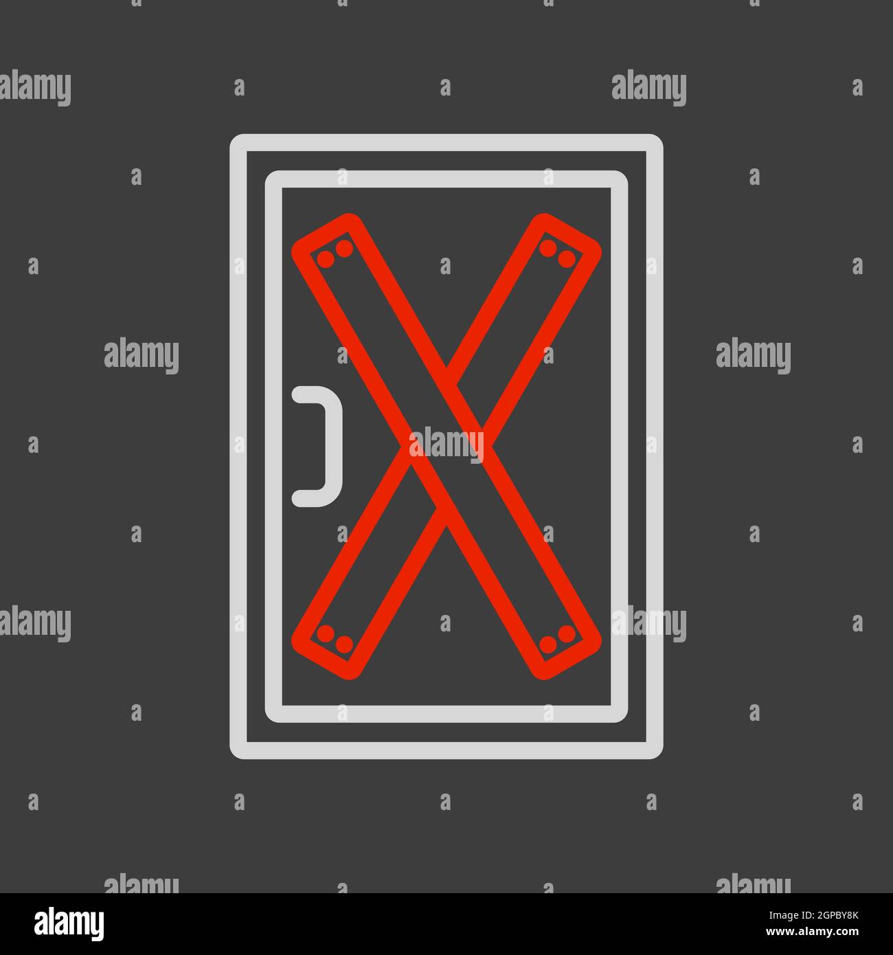 Boarded up door vector icon, installing boards on the door to prevent ...