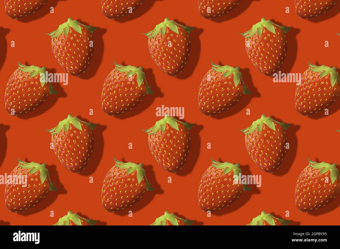 Seamless food pattern. Strawberry fruits from above. Minimal flat lay ...