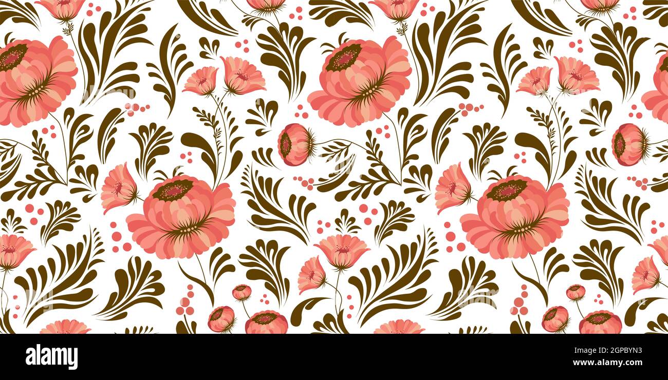 seamless pattern in folk style. Ukrainian ornament. Petrikovskaya ...