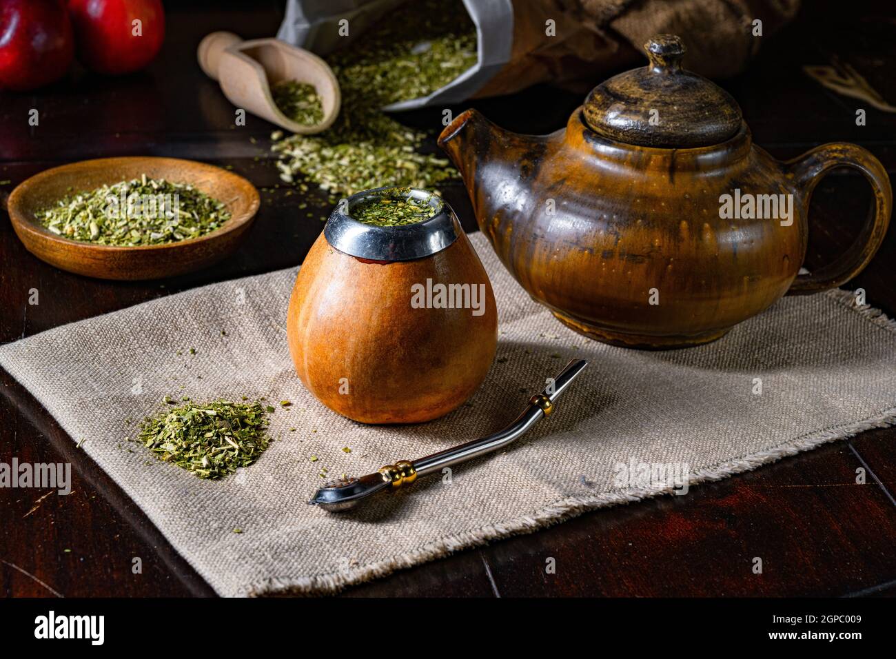 Prepare yerba mate with calabash and bombilla Stock Photo - Alamy