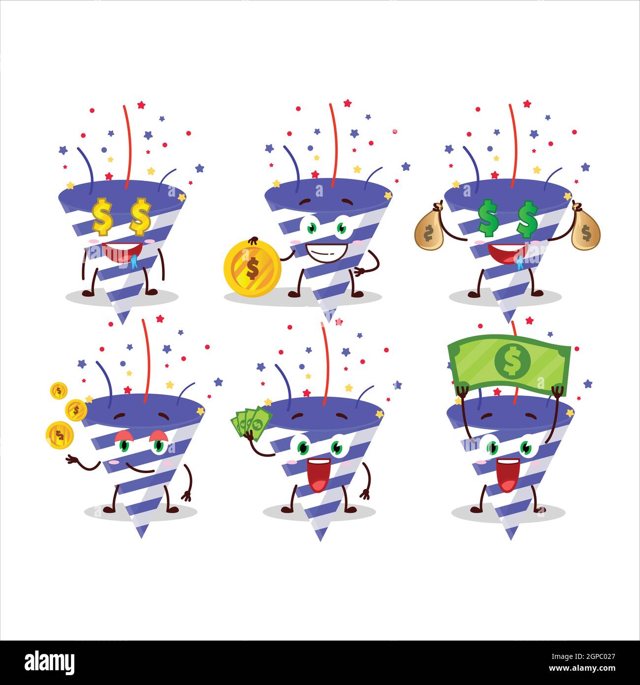 Blue firecracker cartoon character with cute emoticon bring money ...