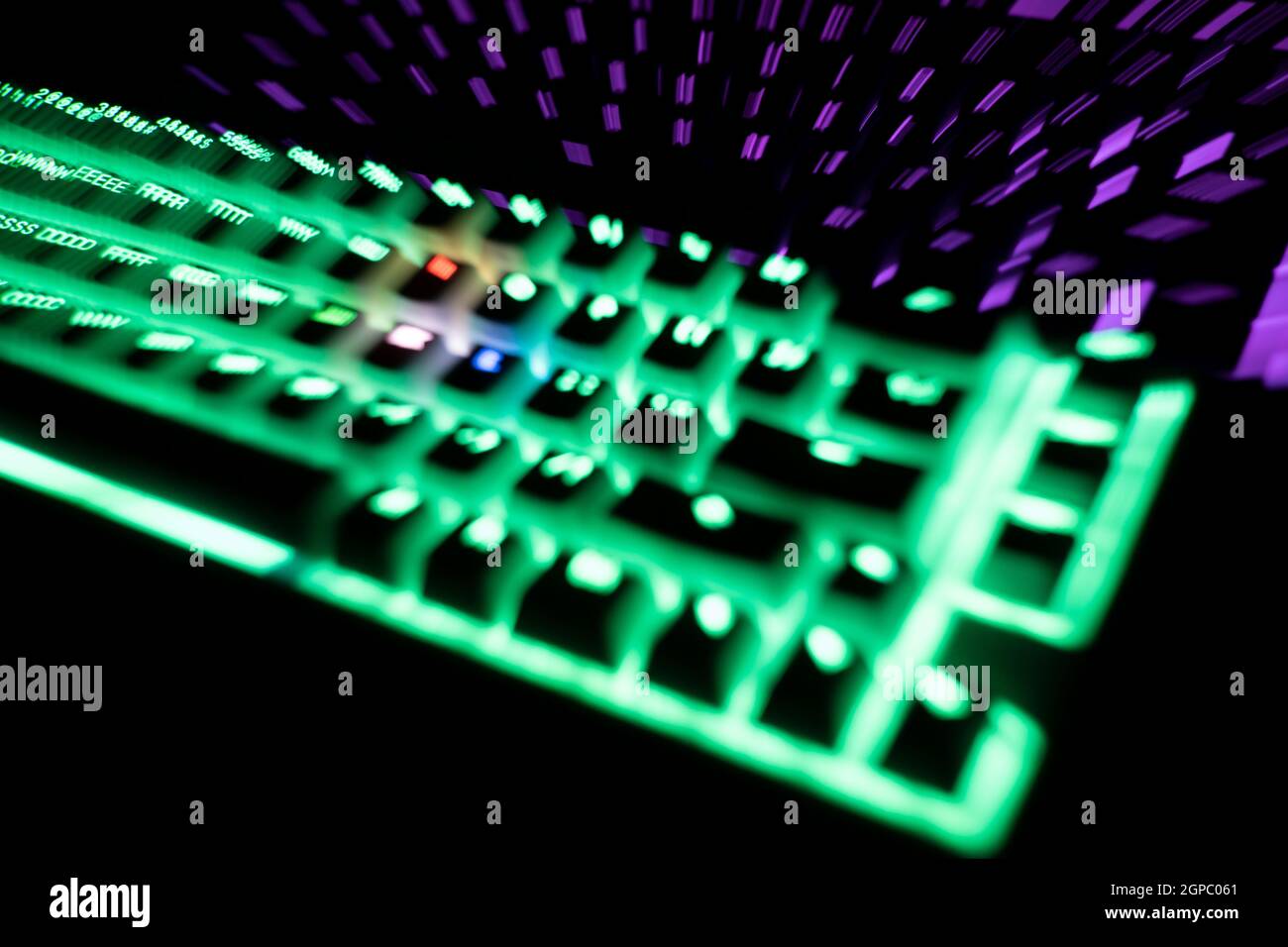 out of focus top view detail closeup of two illuminated mechanical ...