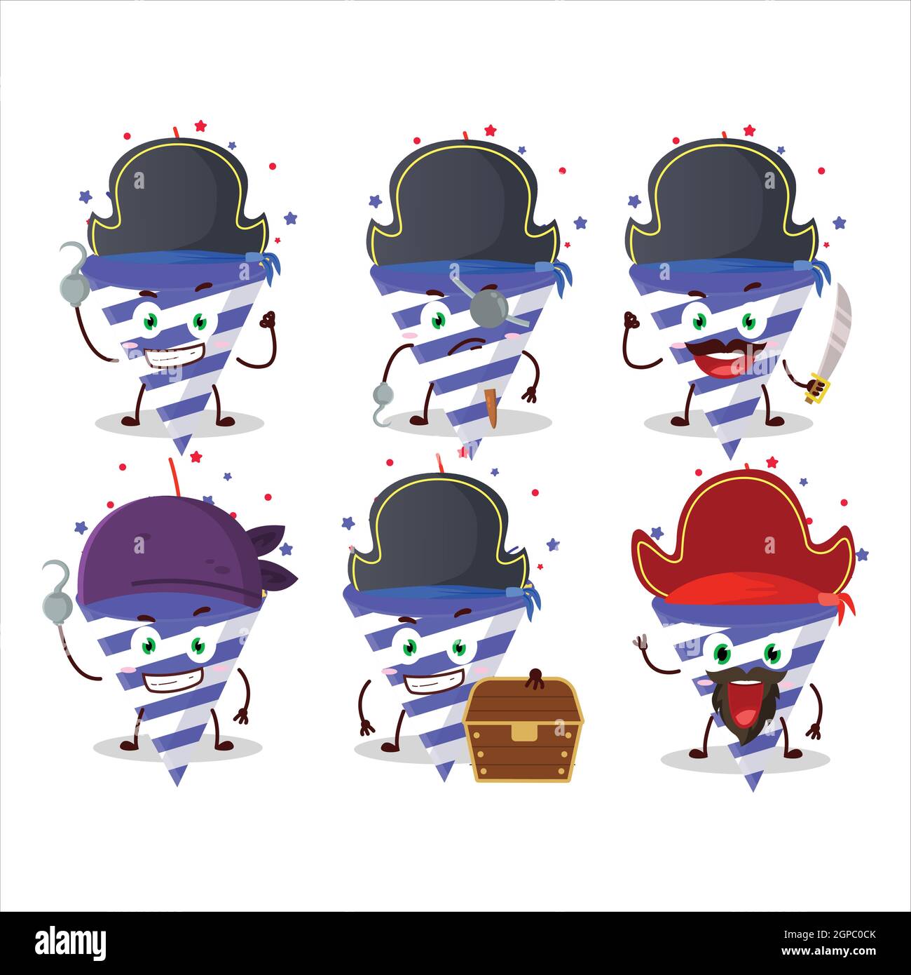 Cartoon character of blue firecracker with various pirates emoticons ...
