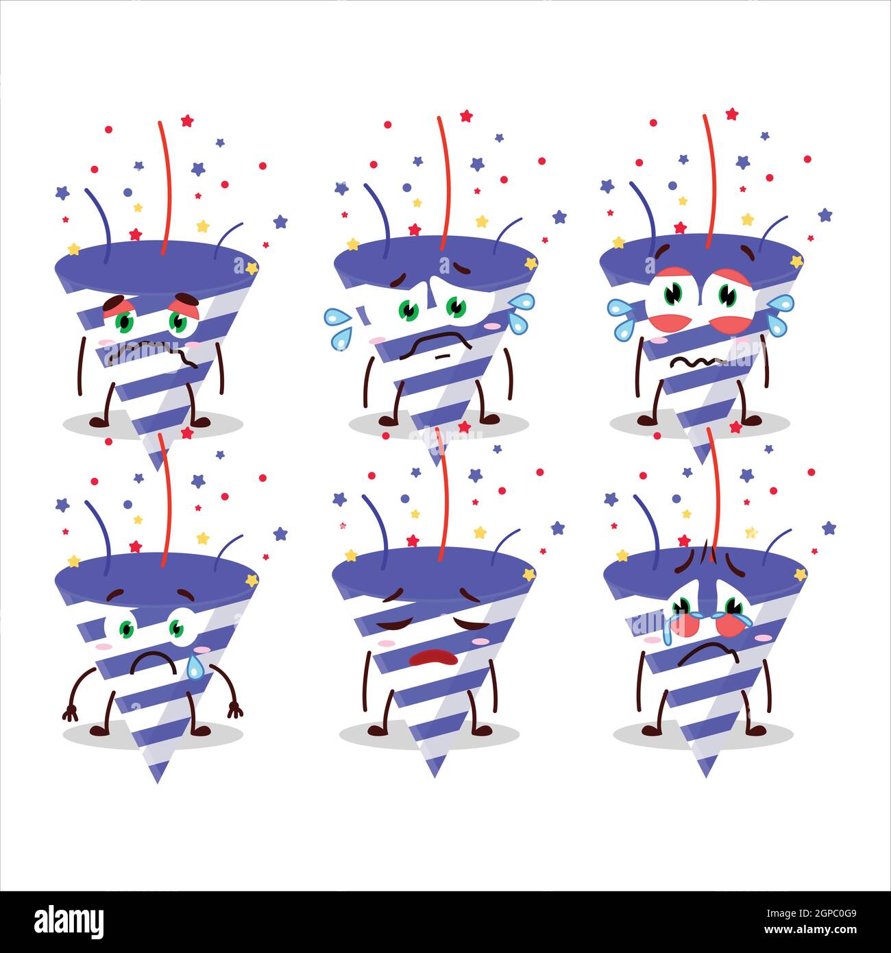Blue firecracker cartoon character with sad expression. Vector ...