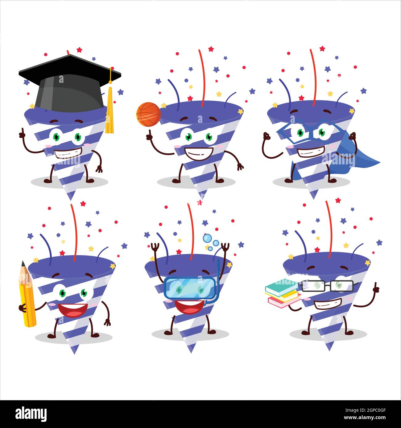 School student of blue firecracker cartoon character with various ...