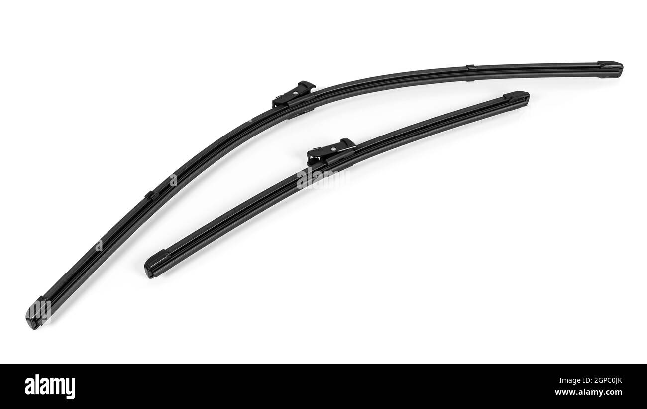Pair of modern frameless car wipers isolated on white background with ...