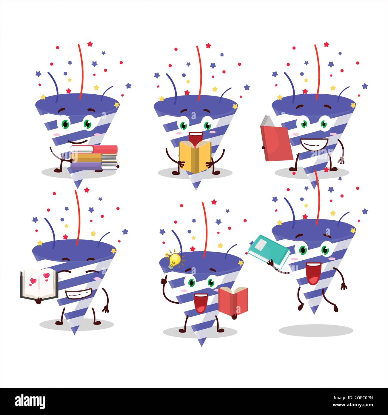 A picture of blue firecracker cartoon character concept reading an ...