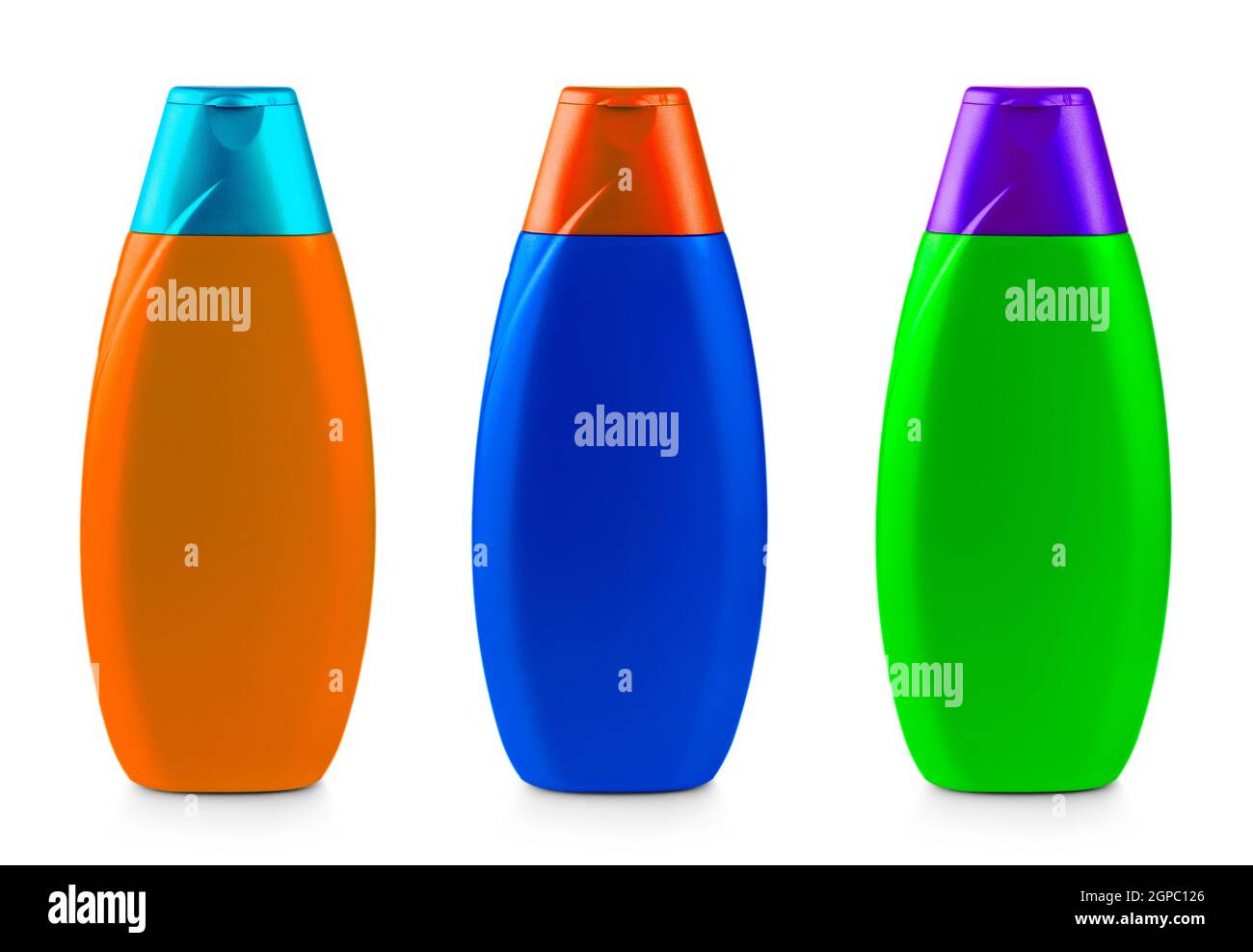 The colored Plastic bottles shampoo isolated on white background Stock ...