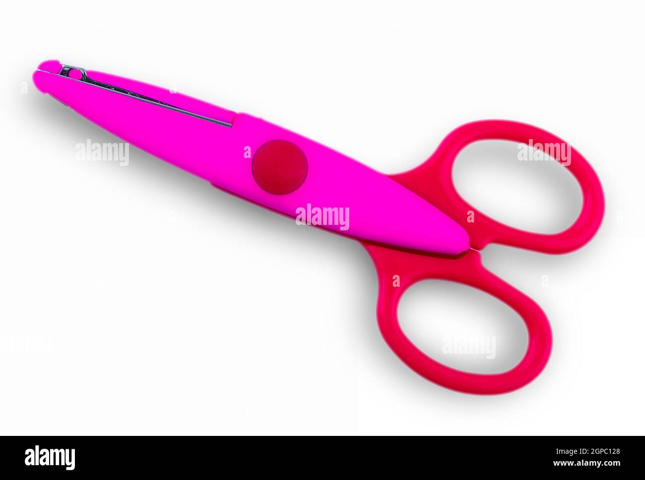 The Colore baby scissors cut out on a white background. View from above ...