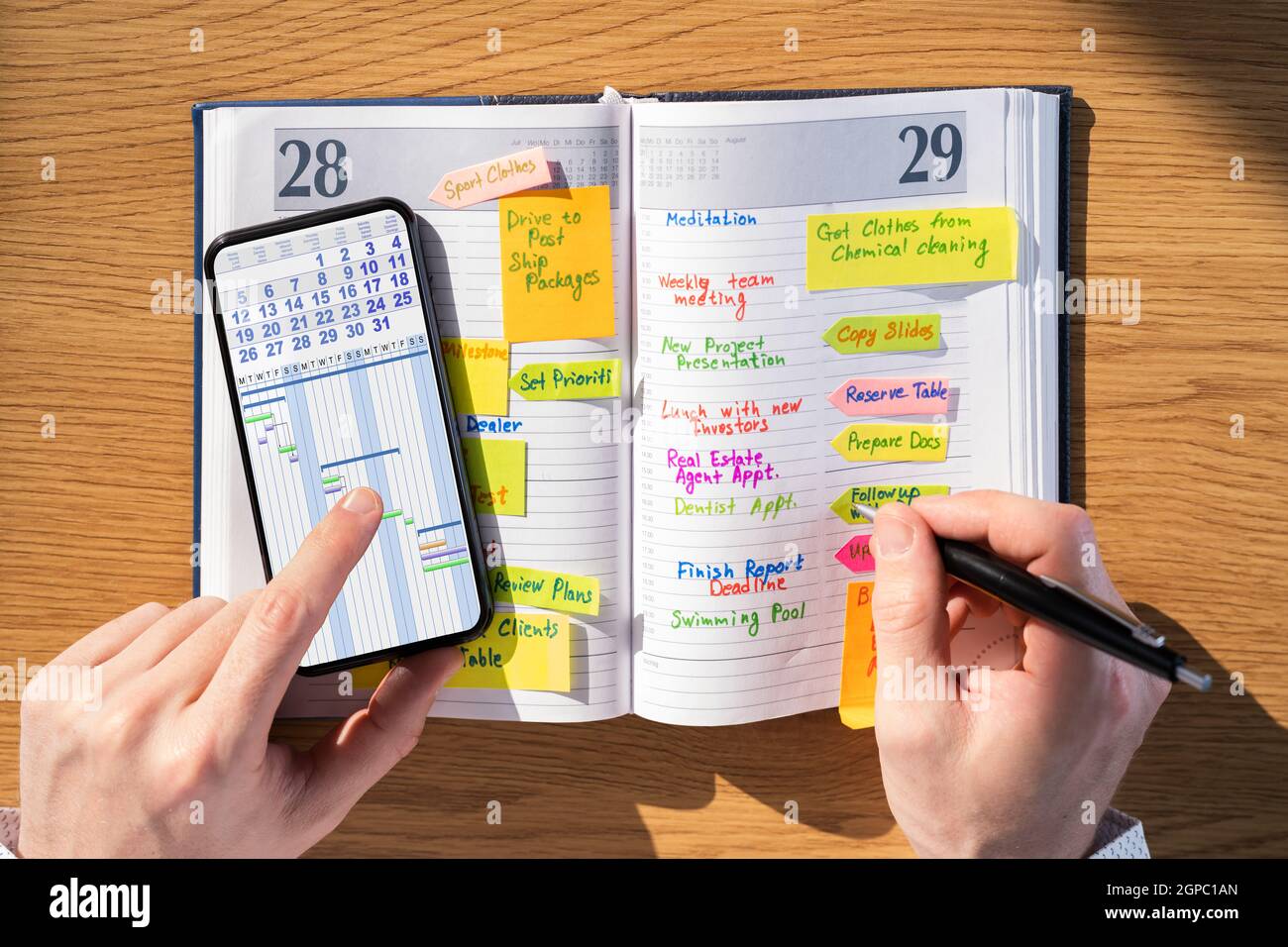 Writing Agenda Week Plan List Using Mobile Phone Stock Photo - Alamy