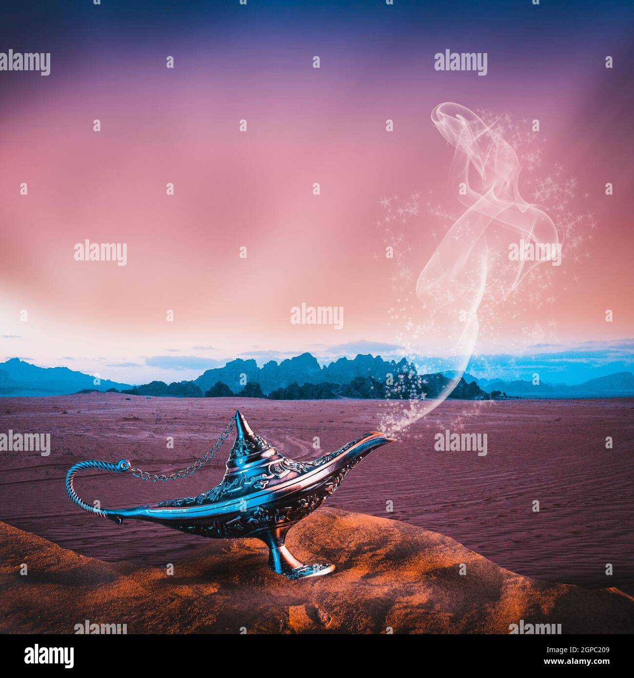 aladdin's lamp in desert at night Stock Photo - Alamy
