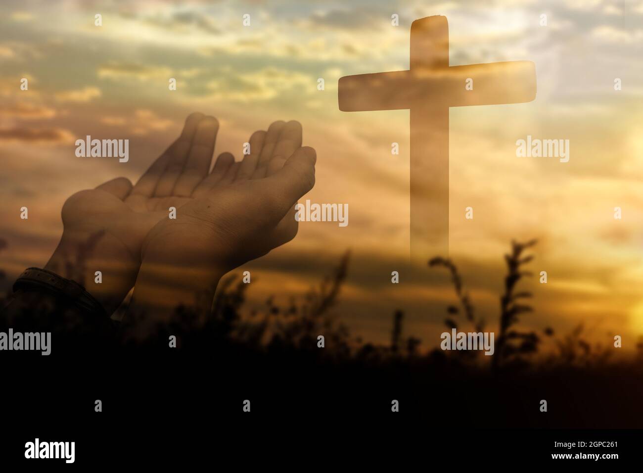 Hands open palm up worship and praise from God. Belief Religion concept ...