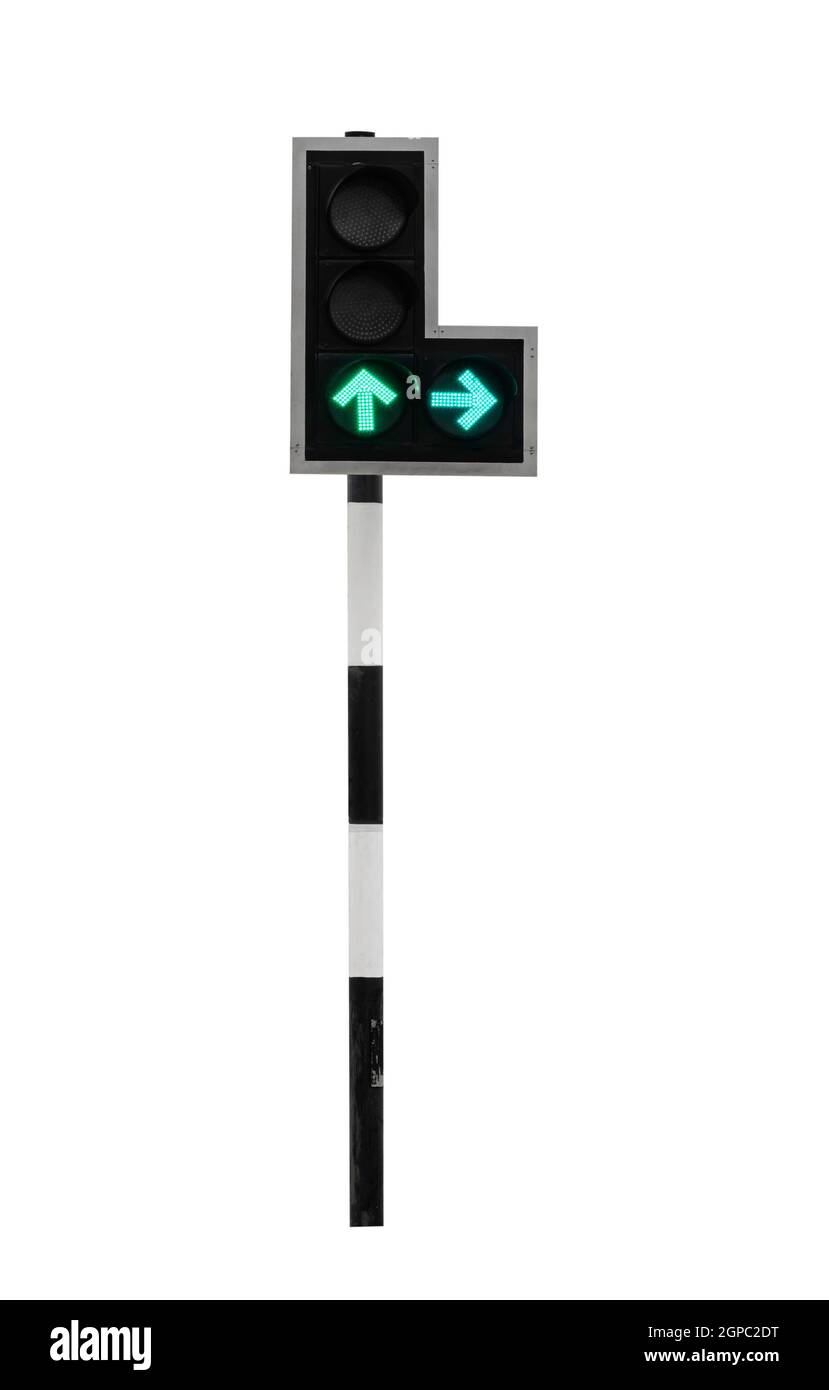 Green color traffic light isolated on white background with clipping ...