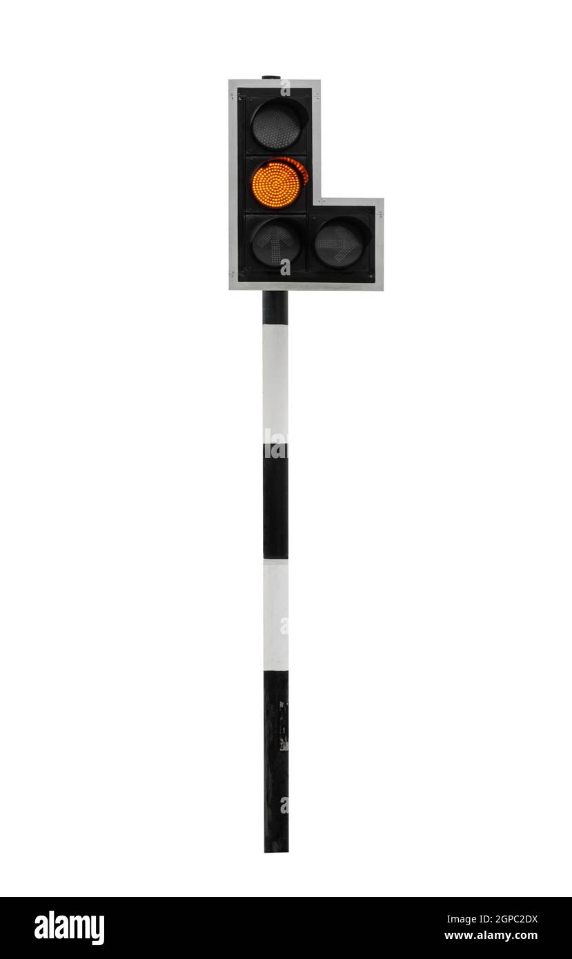 yellow color traffic light isolated on white background with clipping ...