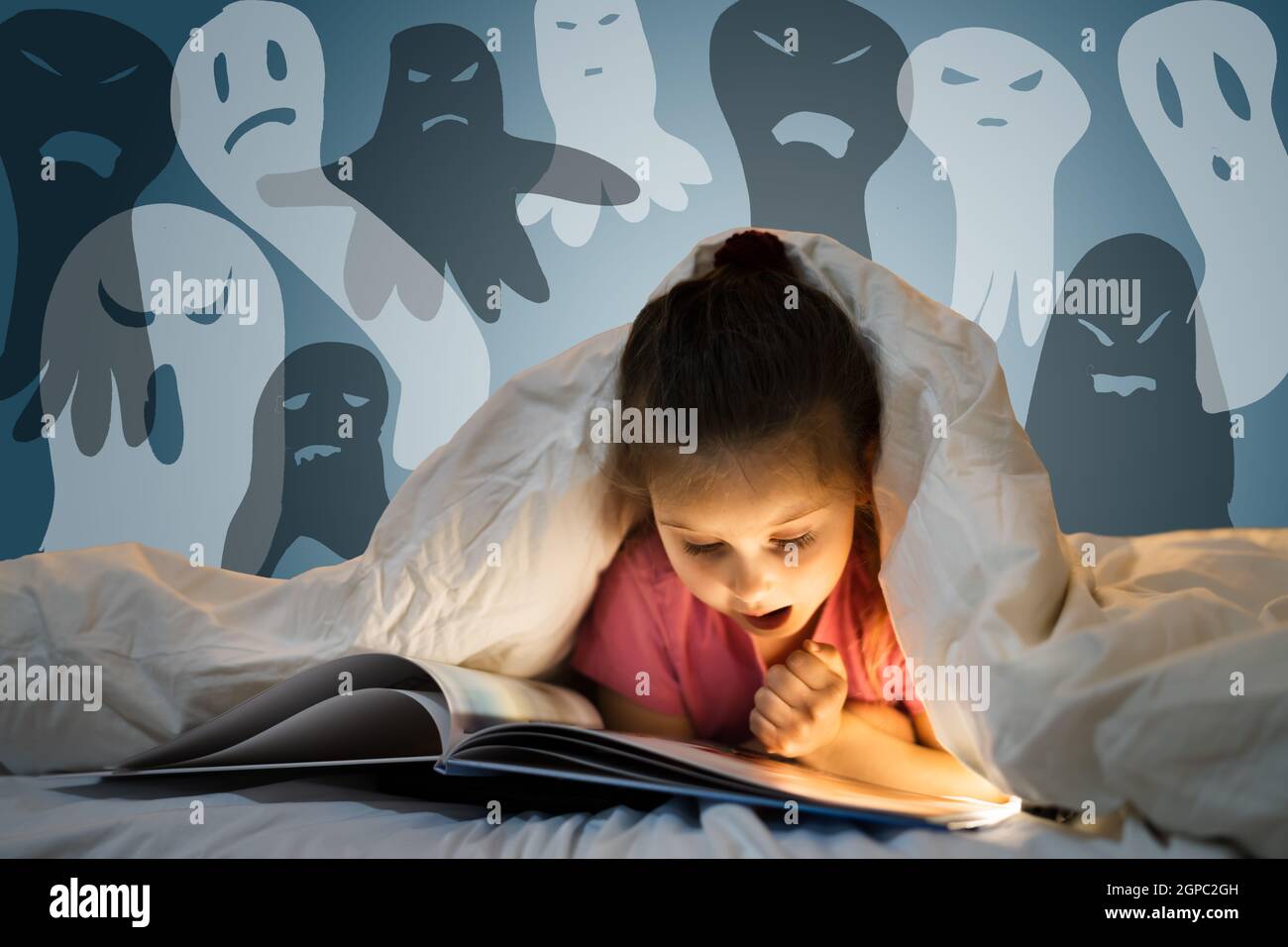 Monster And Ghost Hiding Under Blanket At Home In Dark Stock Photo - Alamy