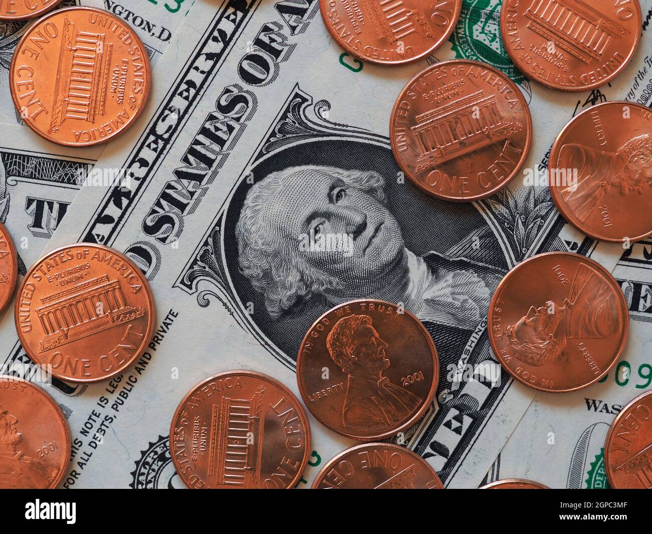 Dollar banknotes and coins (USD), currency of United States Stock Photo ...