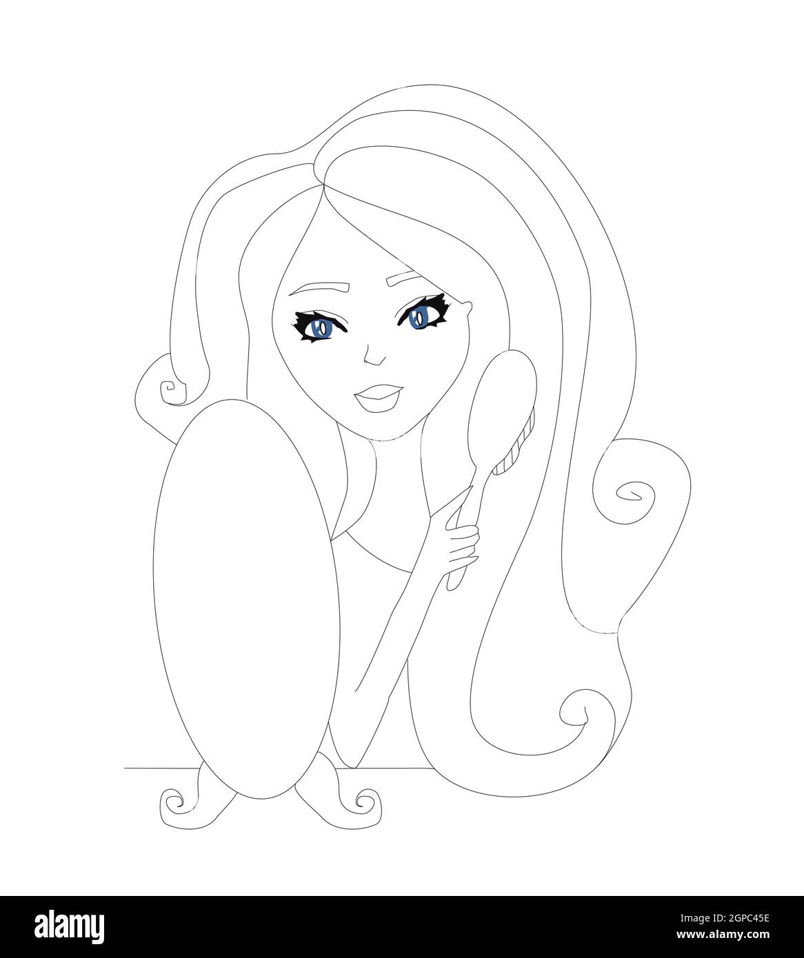 Girl Brushing Hair Drawing