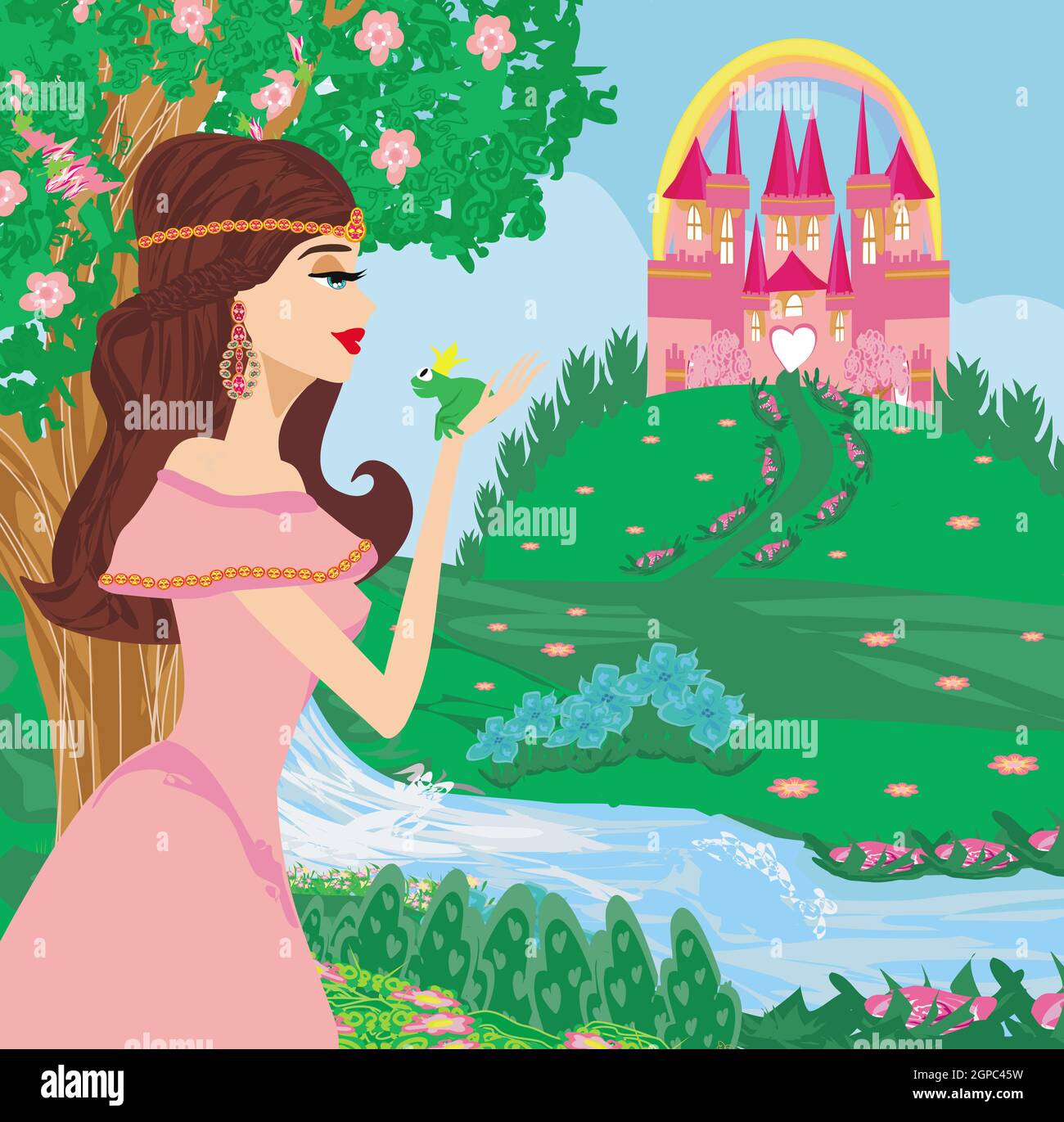 Beautiful young princess holding a big frog Stock Photo - Alamy