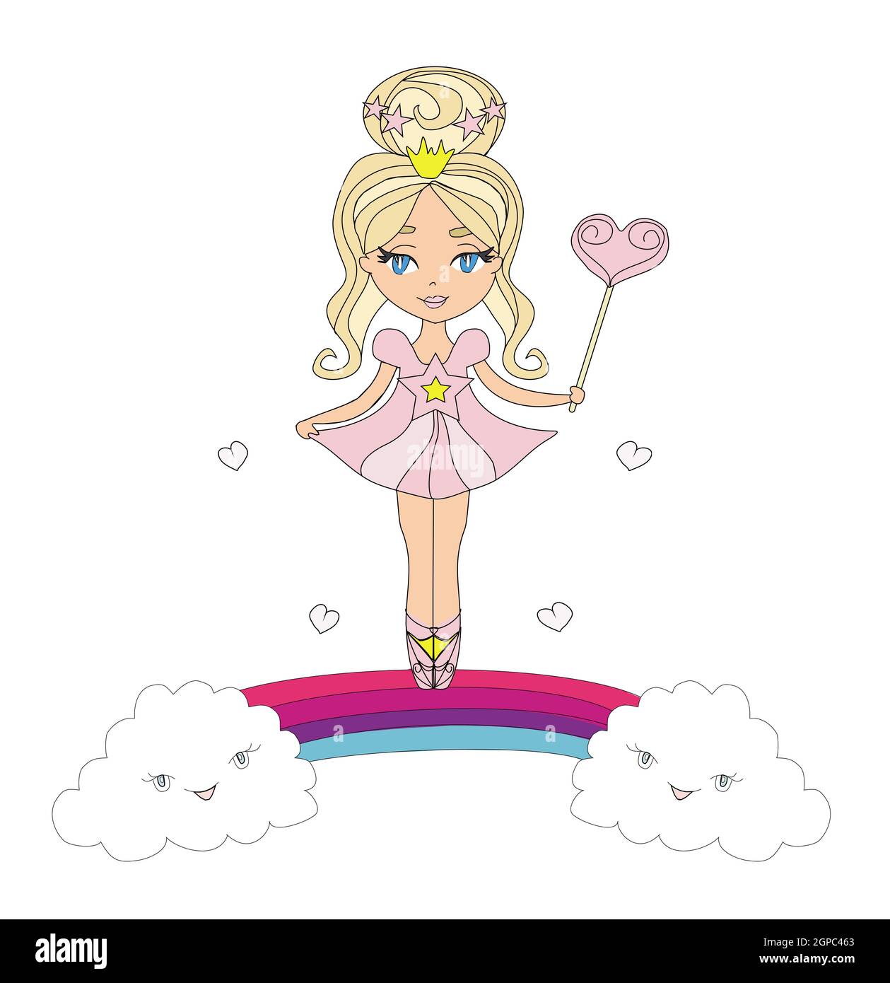 fairy stands on a rainbow - isolated illustration Stock Photo - Alamy