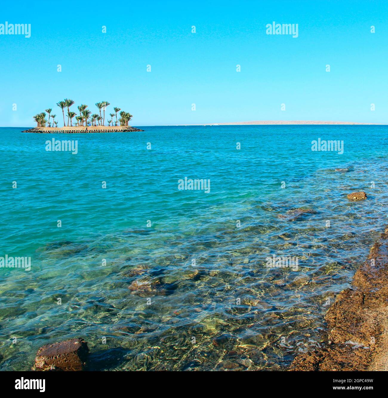 Panorama to island in sea. Vacations at tropical resort. Touristic ...