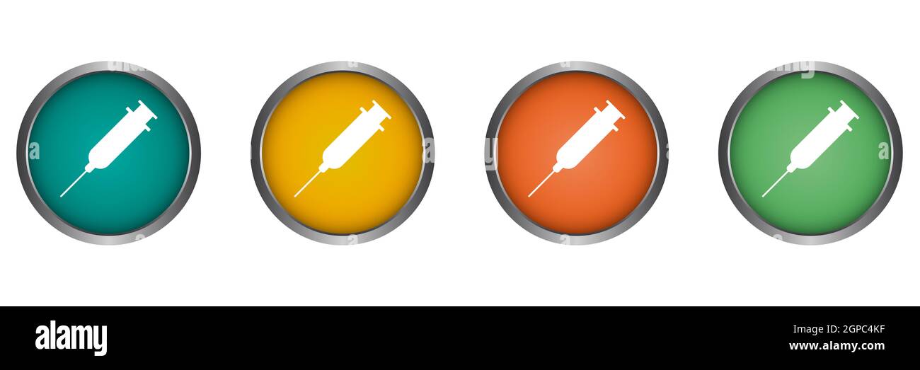 Medicine injection icon metal edge, flat design round web button ...